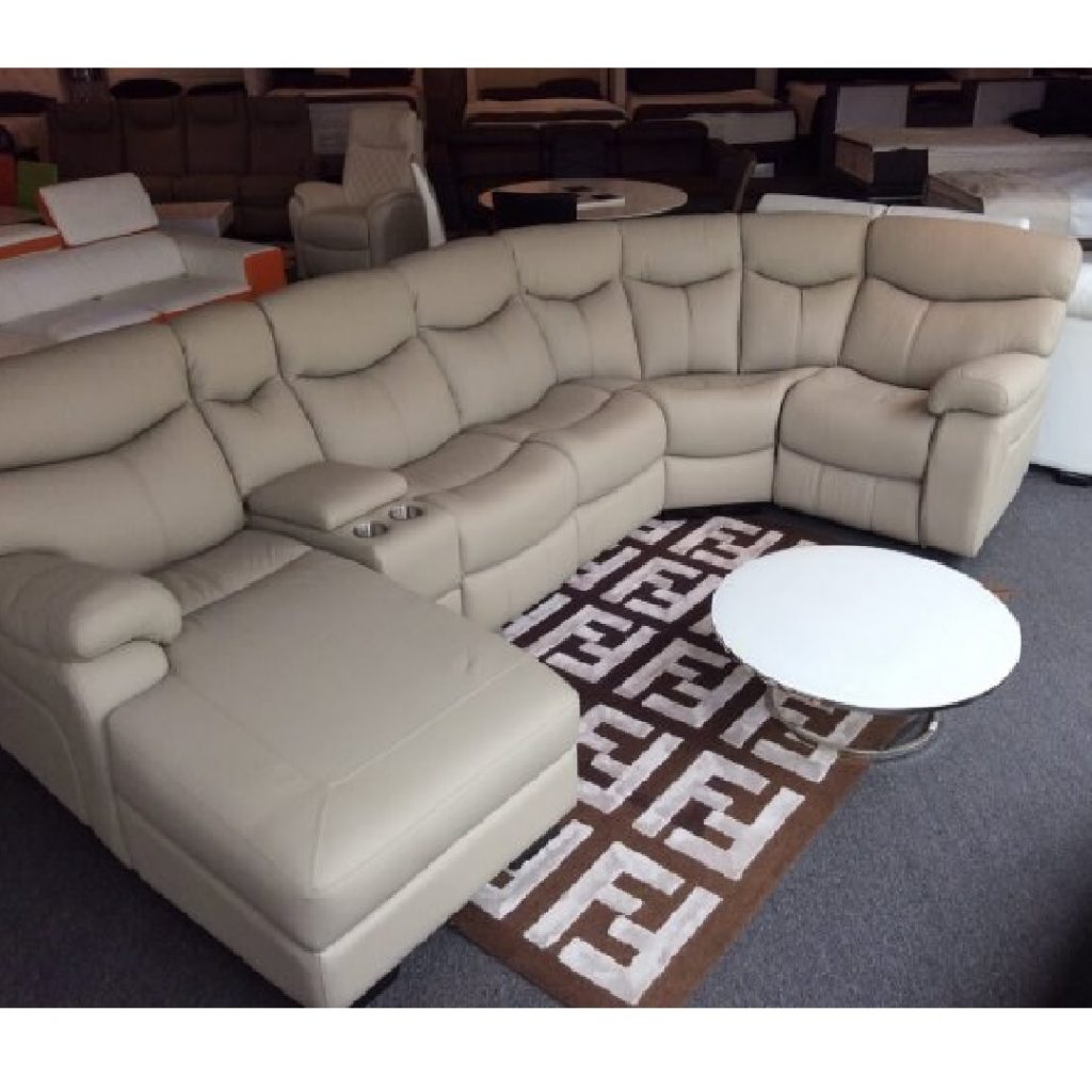 Tiffab II Half Leather Corner Slider Sofa - Living Solution Pte Ltd