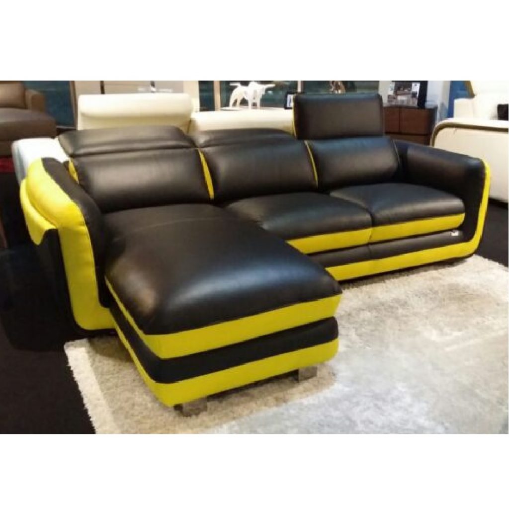 Tiffab II Half Leather Corner Slider Sofa - Living Solution Pte Ltd
