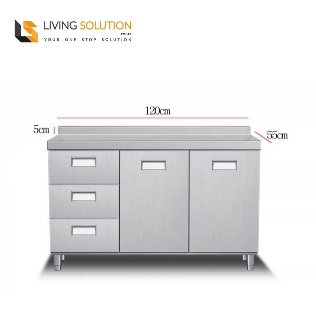 120cm with 3 Drawers Stainless Steel Kitchen Cabinet - Living Solution ...