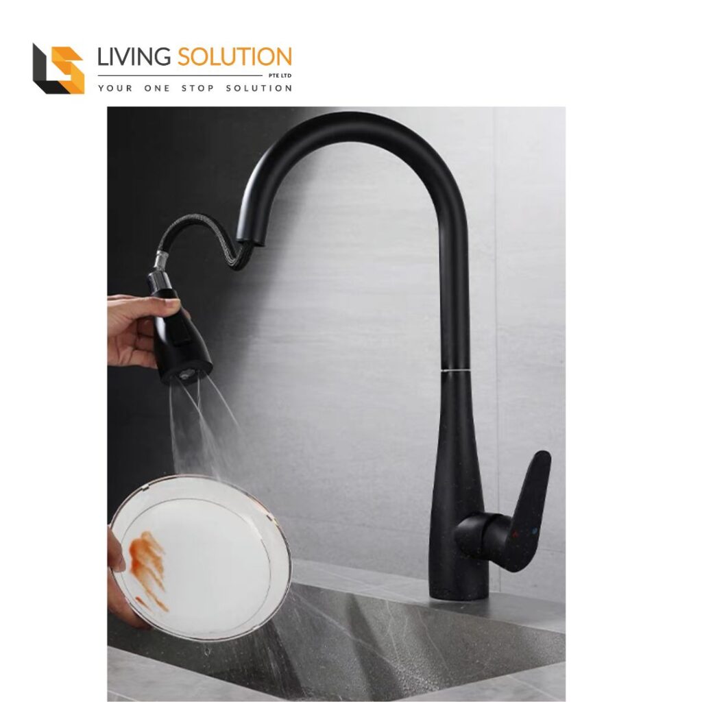 304 Stainless Steel Black Pull Out Kitchen Sink Tap - Living Solution ...