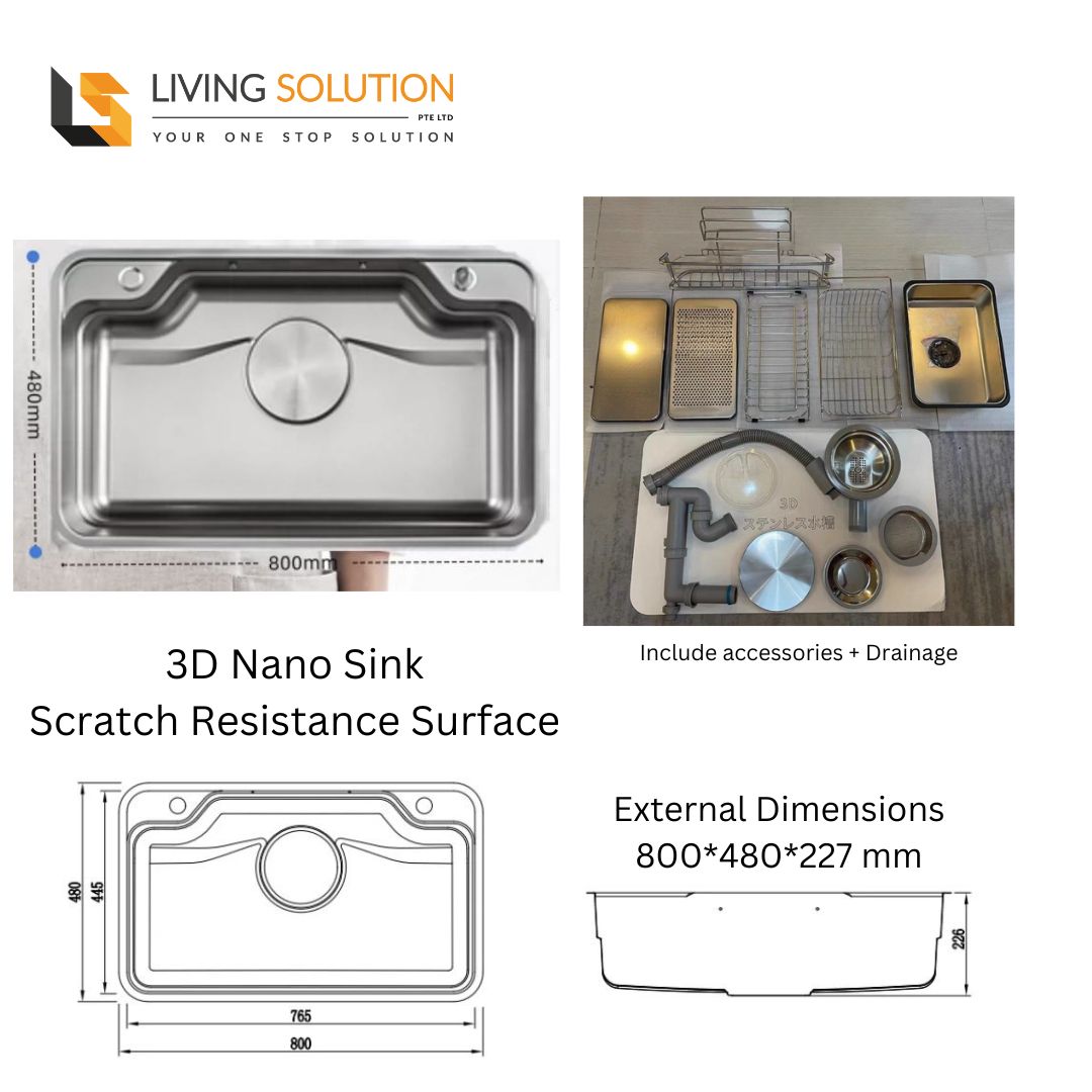 Aiko 780 Stainless Steel Kitchen Sink - Living Solution Pte Ltd