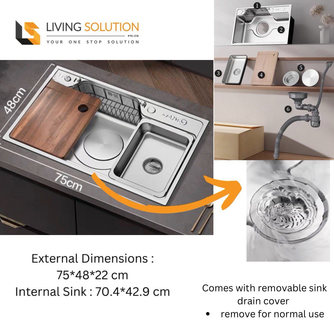 Aiko II 760mm Japanese Style 3D Embossed Stainless Steel Kitchen Sink ...