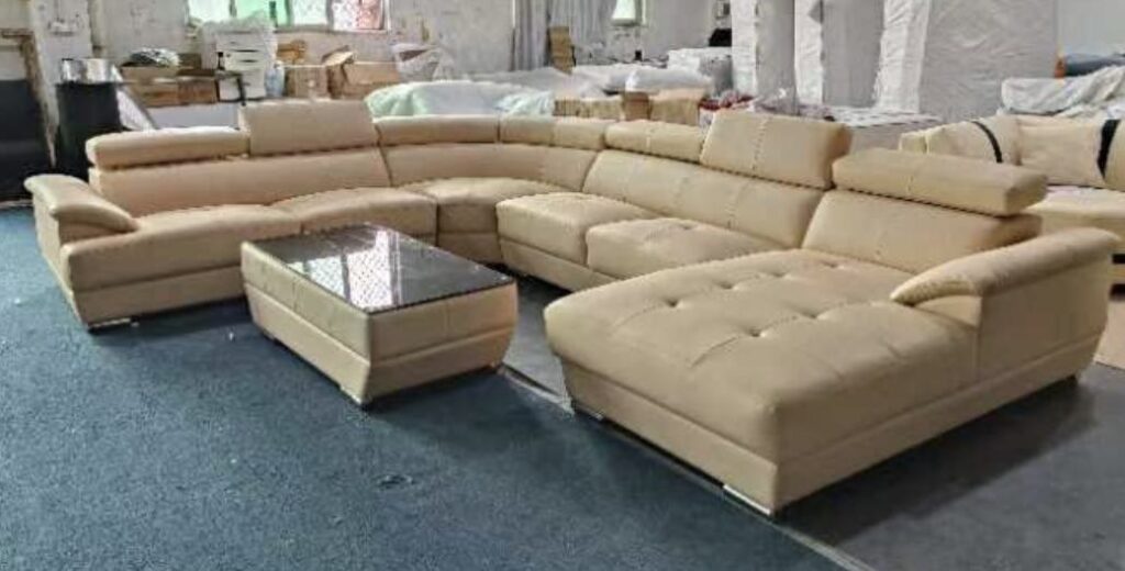 6039 II L Shape Leather Slider Extendable Sofa - Living Solution Pte Ltd