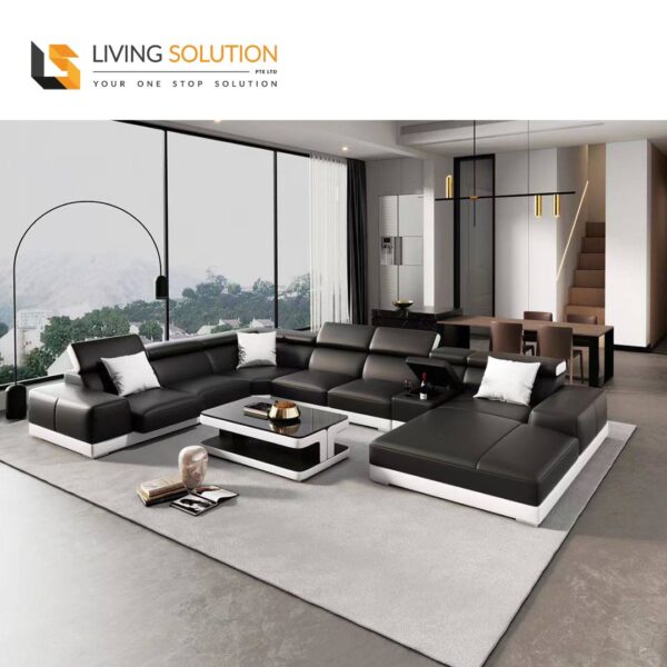 6039 II L Shape Leather Slider Extendable Sofa - Living Solution Pte Ltd