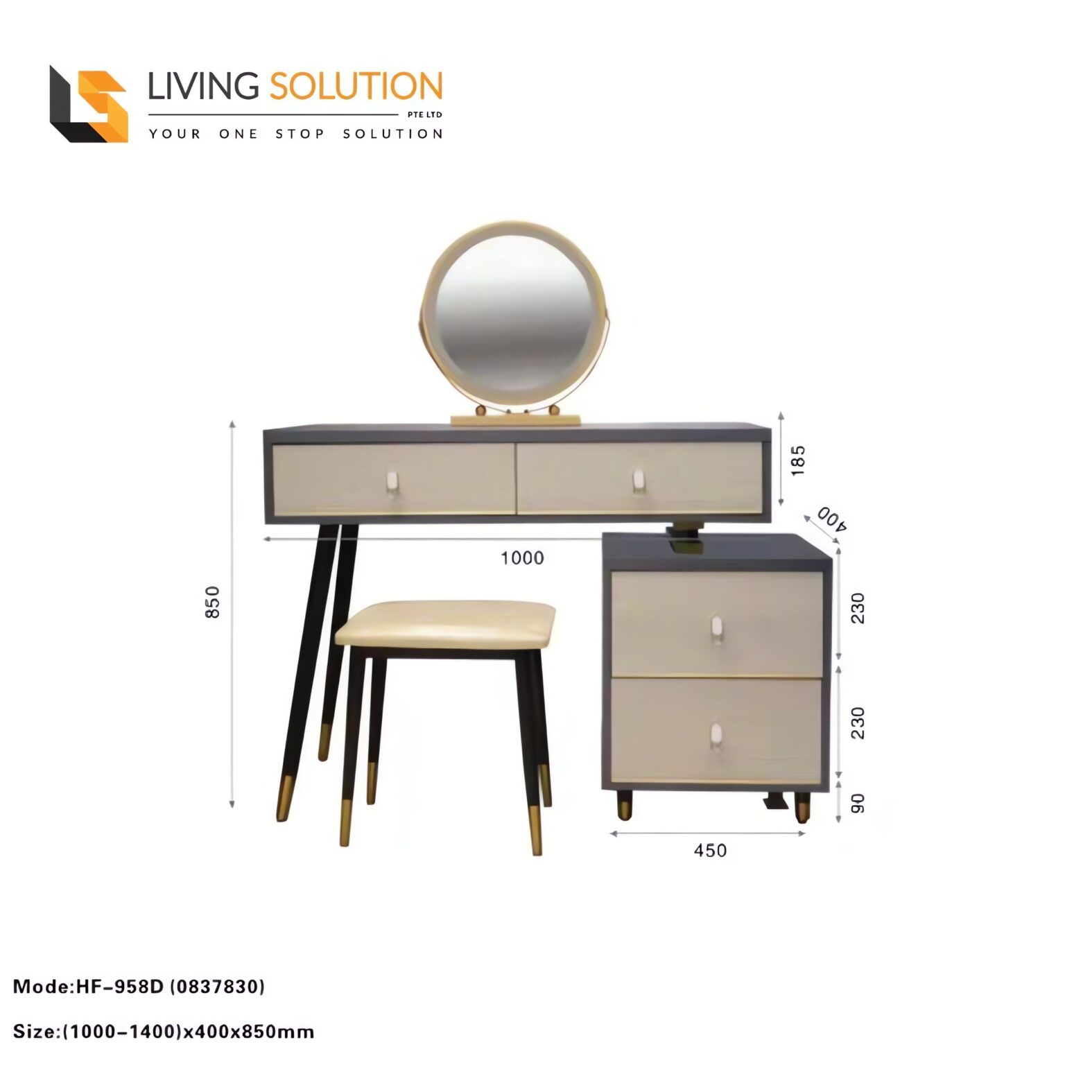 Cava Dressing Table Dresser Table - Living Solution Pte Ltd