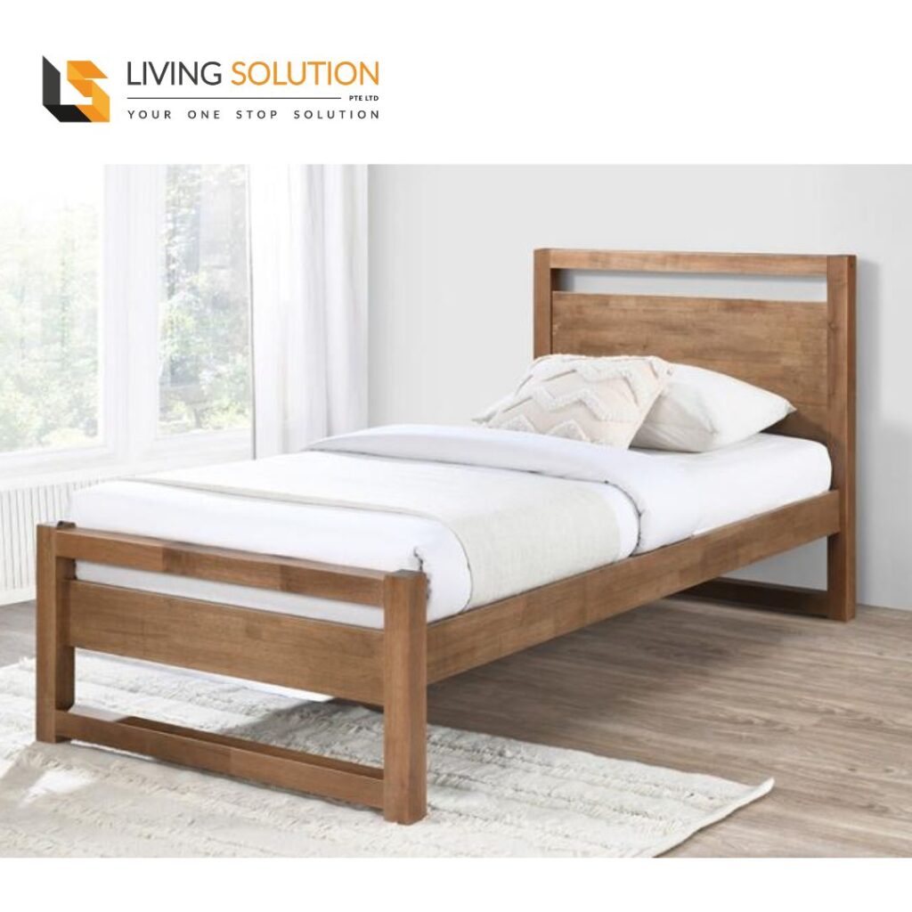 Caran Wooden Single Bed Frame - Living Solution Pte Ltd