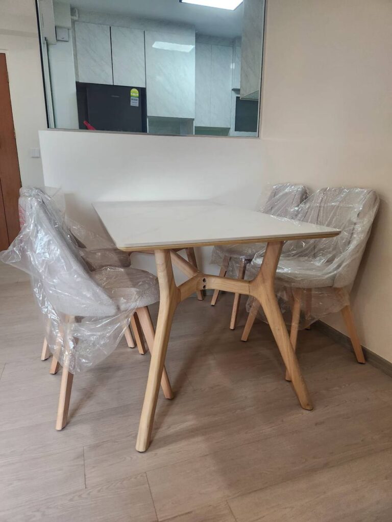 Dylan II Sintered Stone Ash Wood Dining Table - Living Solution Pte Ltd