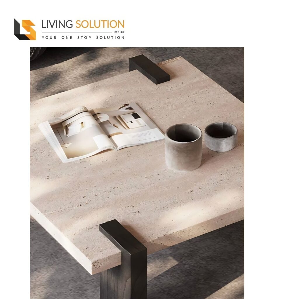 Shop Online Bilis Designer Travertine Coffee Table with Rubber Wood ...