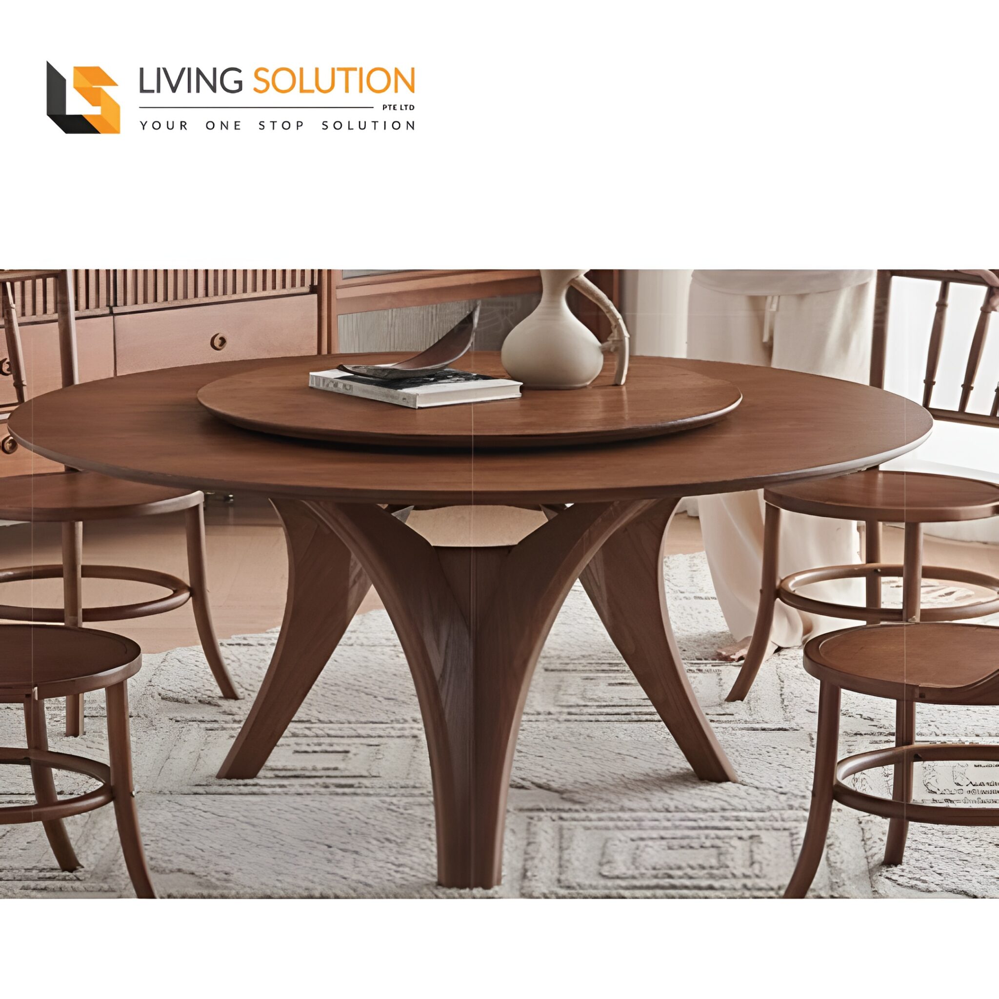 Askar Round Ash Wood Dining Table - Living Solution Pte Ltd