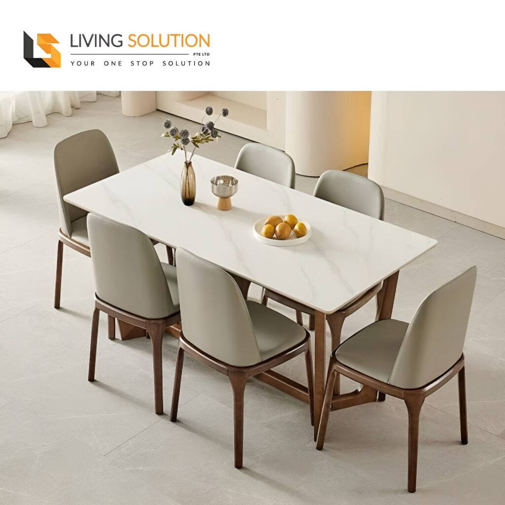 Sula Sintered Stone Ash Wood Dining Table - Living Solution Pte Ltd