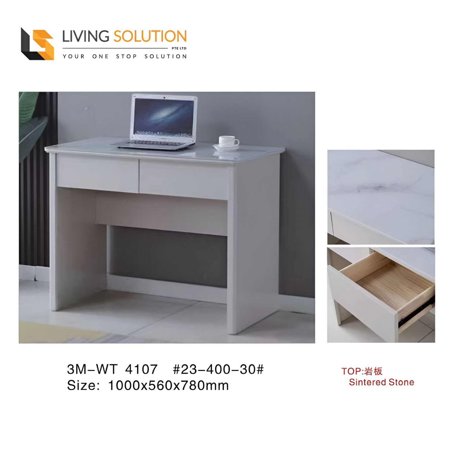 DaIa Sintered Stone Top Study Table - Living Solution Pte Ltd