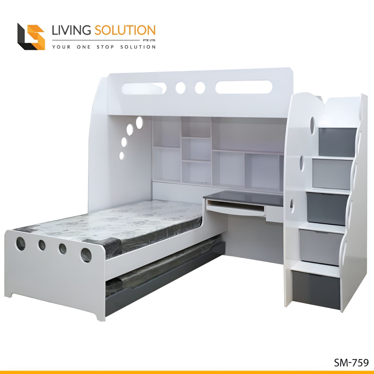 Annie Kids Double Decker Bunk Bed Frame - Living Solution Pte Ltd