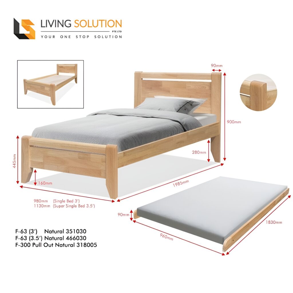 Brooke Wooden Bed Frame - Living Solution Pte Ltd