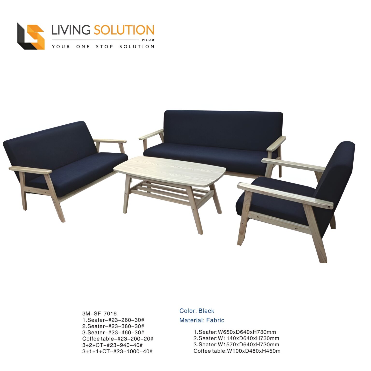 Lane Wooden Fabric Sofa Set - Living Solution Pte Ltd