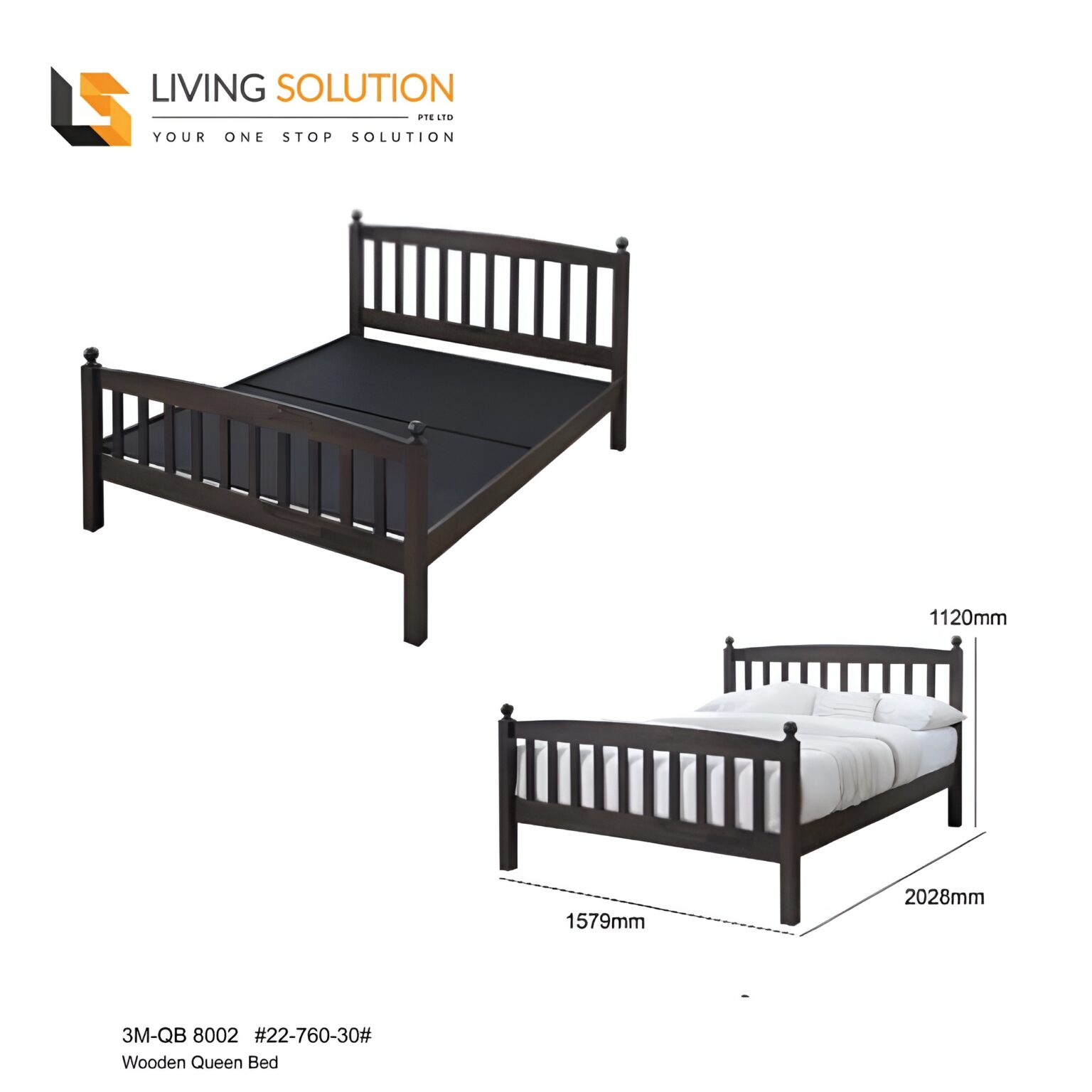 Davis Wooden Bed Frame Queen - Living Solution Pte Ltd