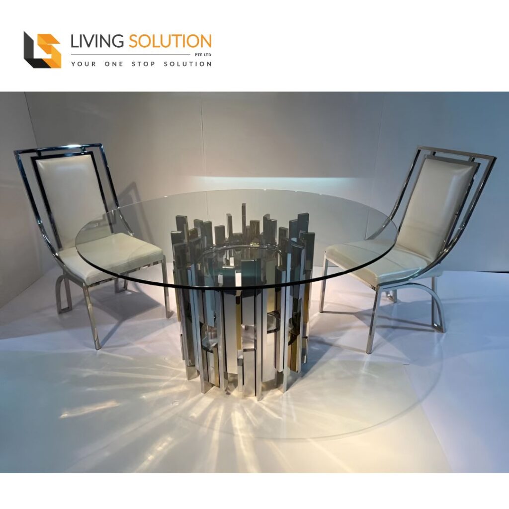 Ciara Glass Top Round Dining Table - Living Solution Pte Ltd