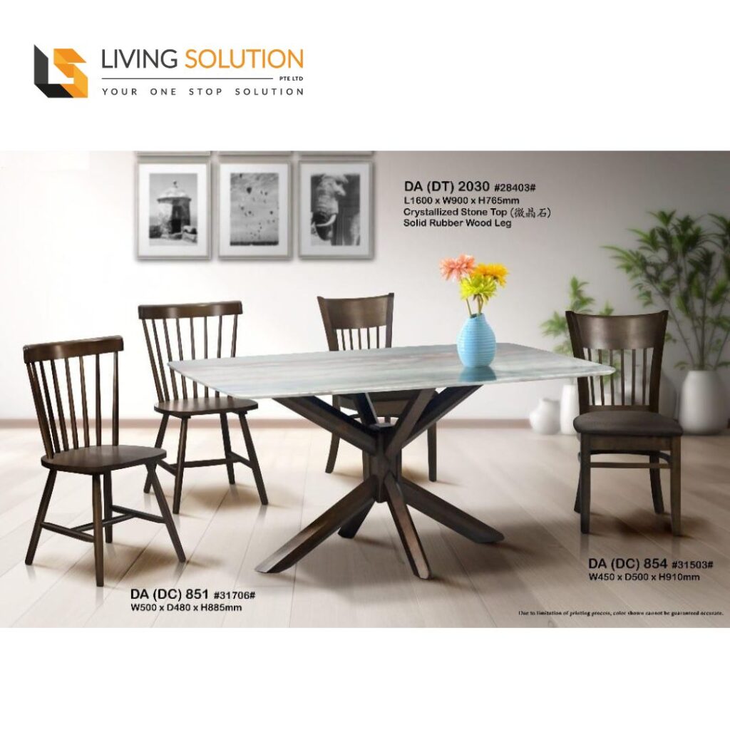 Ozzia Crystalised Stone Top Rubber Wood Dining Table - Living Solution ...
