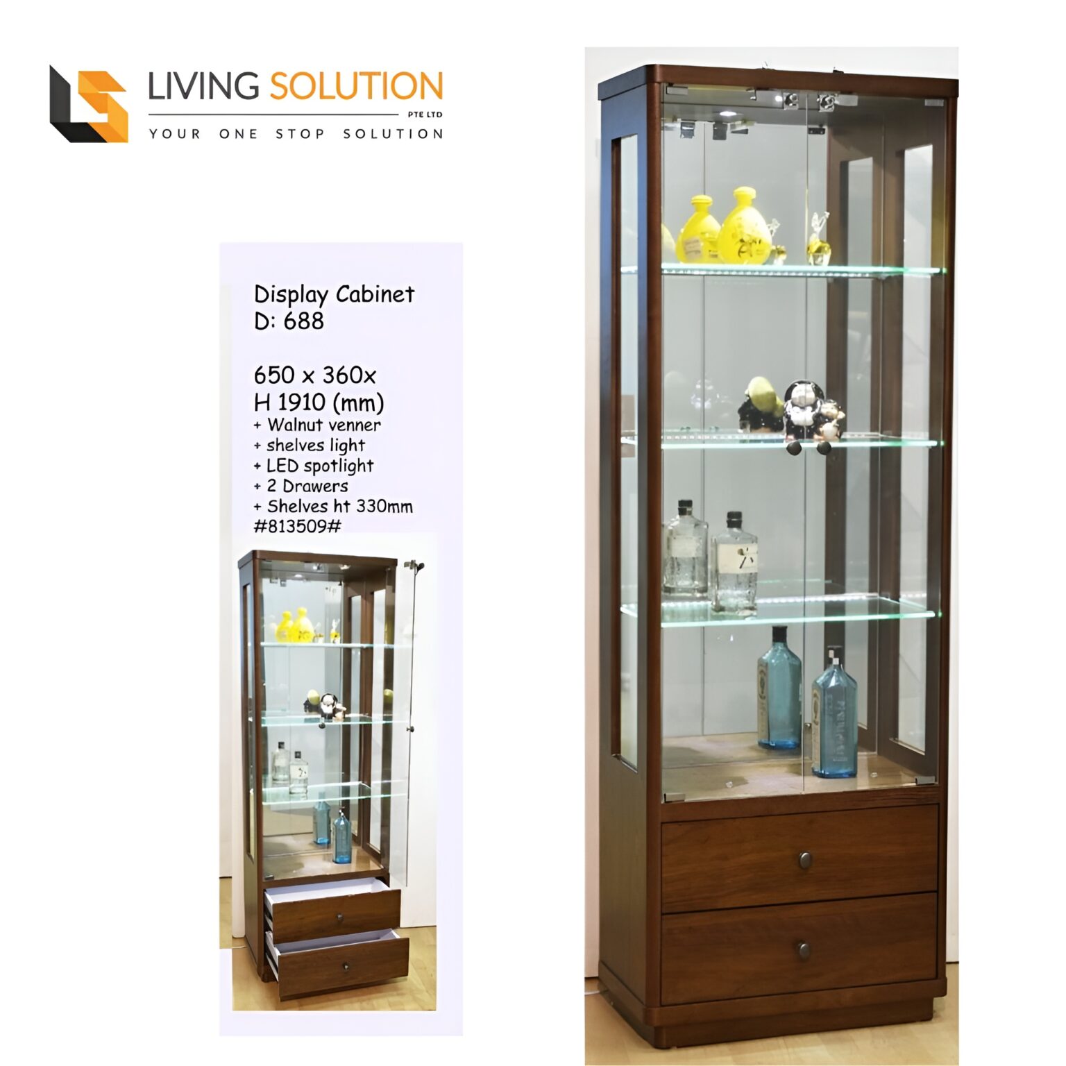 Santia Glass Display Cabinet - Living Solution Pte Ltd