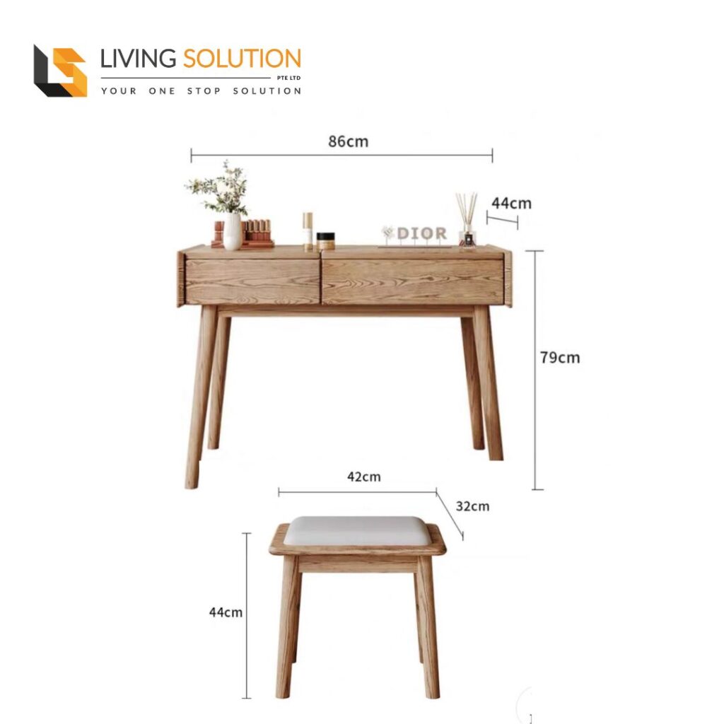 Bianka Solid Ash Wood Dressing Table - Living Solution Pte Ltd