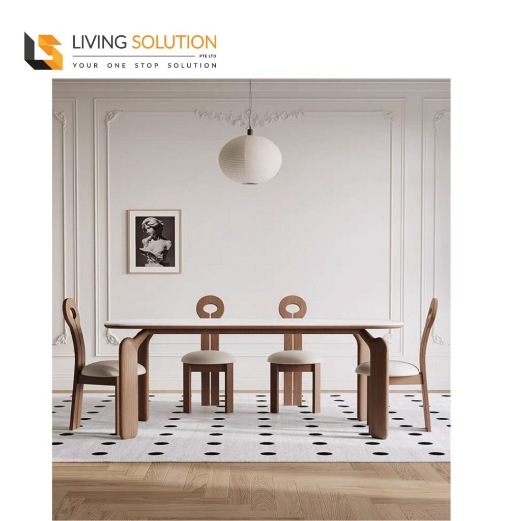 Fania Sintered Stone Ash Wood Dining Table - Living Solution Pte Ltd