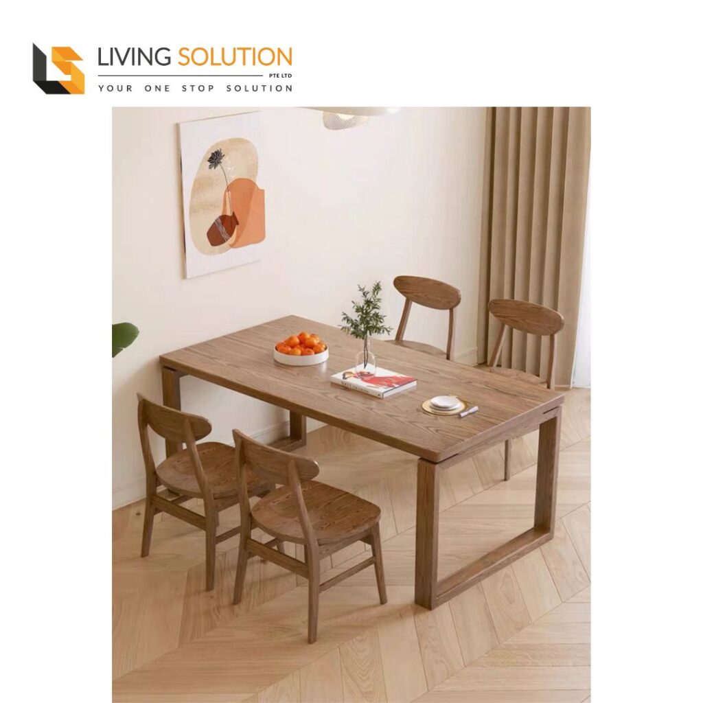 Rise Solid Ash Wood Dining Table - Living Solution Pte Ltd