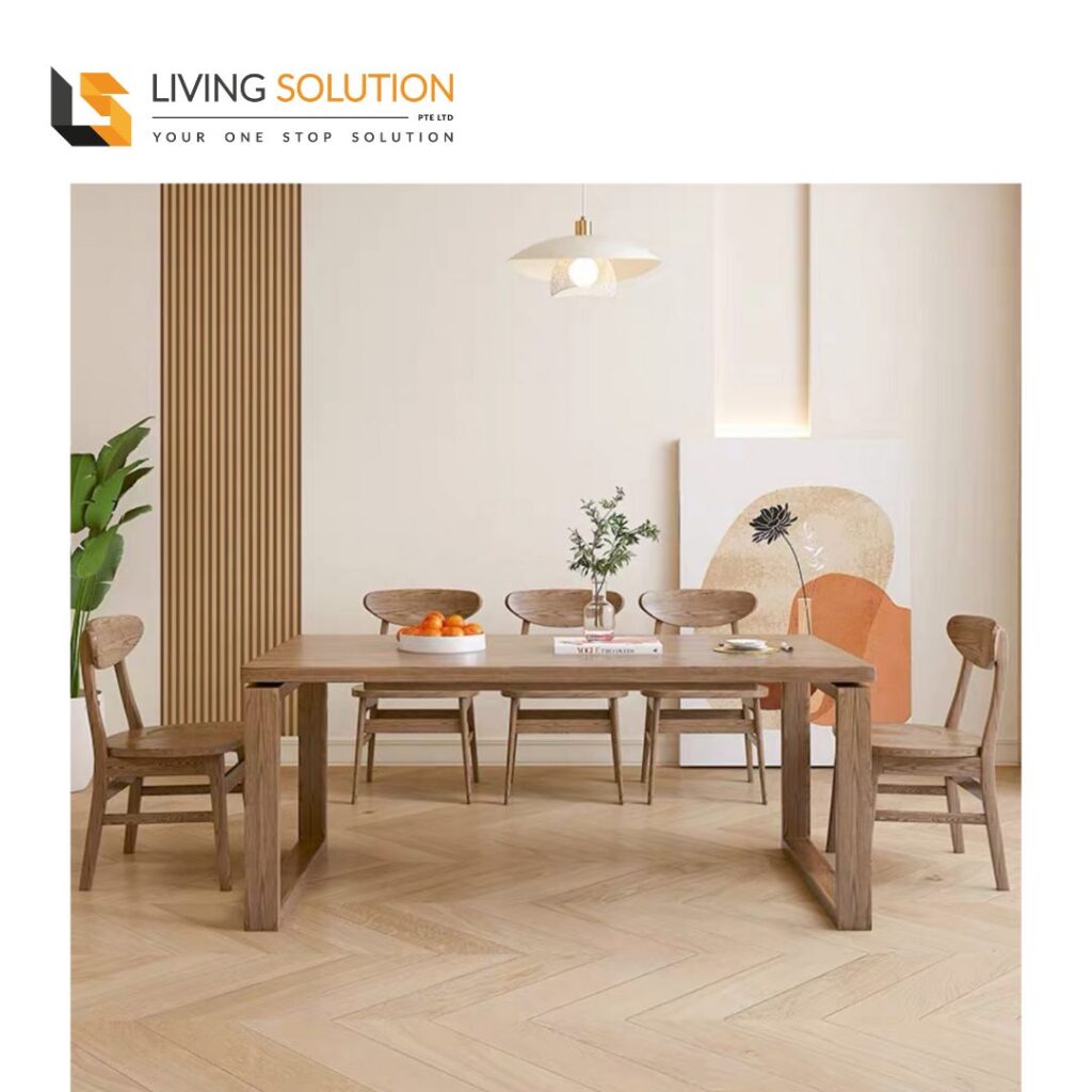 Rise Solid Ash Wood Dining Table - Living Solution Pte Ltd