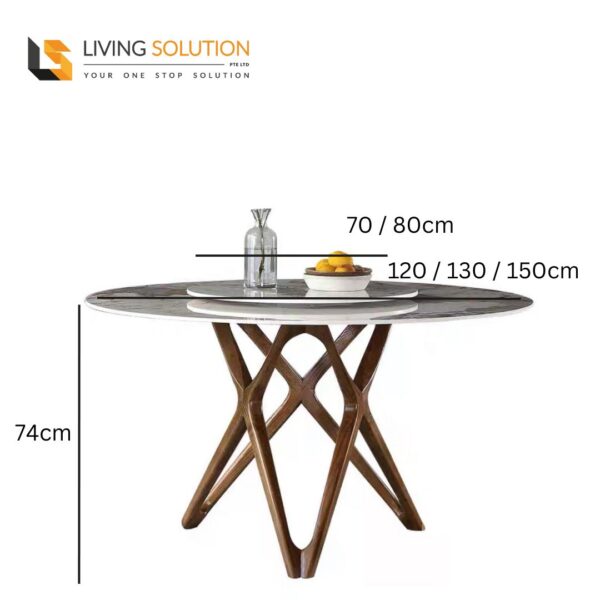 Vega Sintered Stone Ash Wood Round Dining Table - Living Solution Pte Ltd