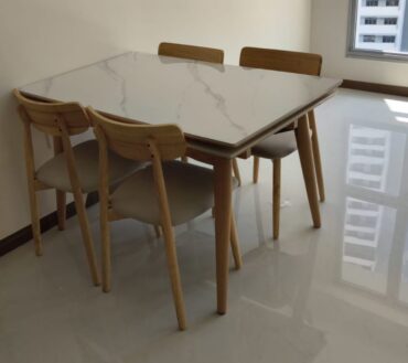 Basilic Sintered Stone Ash Wood Side Extendable Dining Table - Living ...