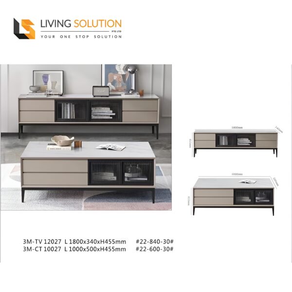 Weike Sintered Stone Coffee Table / TV Console - Living Solution Pte Ltd