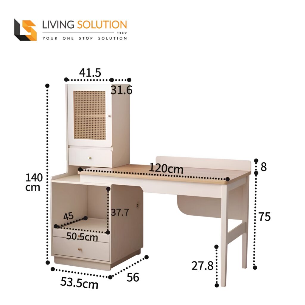 Catalina Study Table with Shelf - Living Solution Pte Ltd