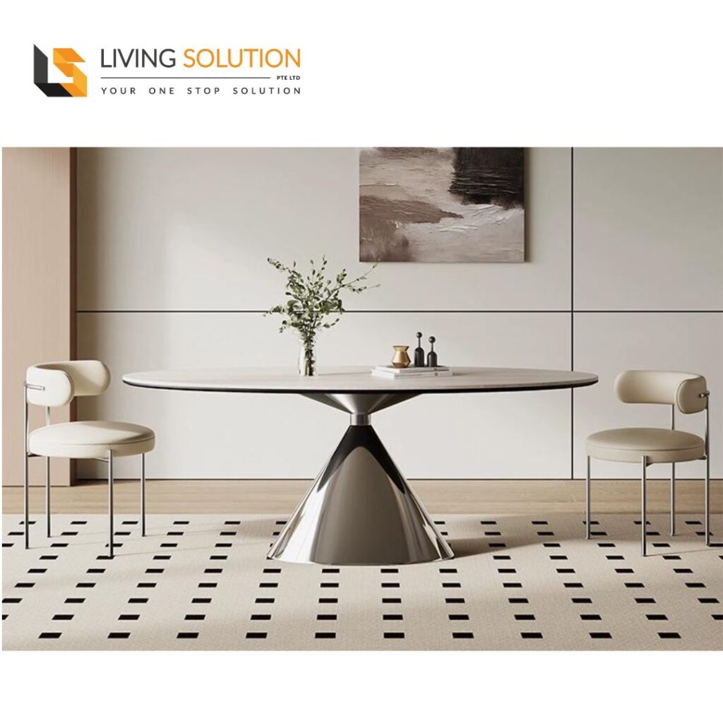 Quinto Sintered Stone Oval Dining Table - Living Solution Pte Ltd