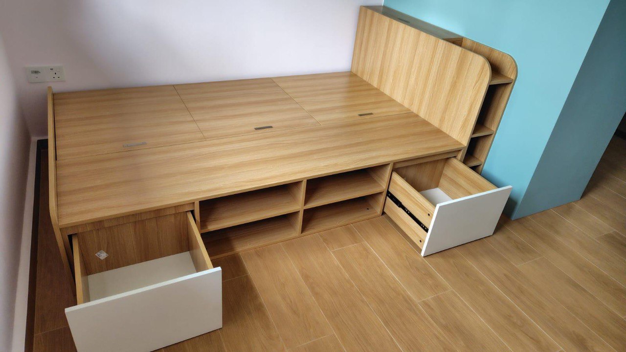 Alfa Wooden Storage Bed Frame - Living Solution Pte Ltd