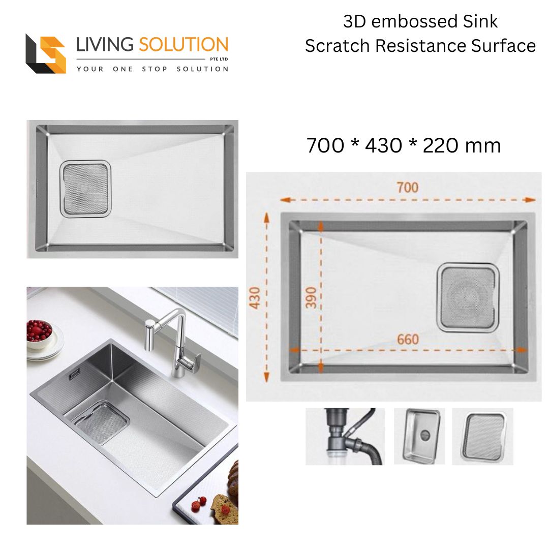 Jin 700mm 3D Embossed Stainless Steel Kitchen Sink - Living Solution ...